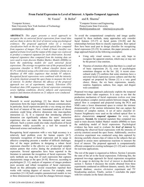 Pdf From Facial Expression To Level Of Interest A Spatio Temporal Approach