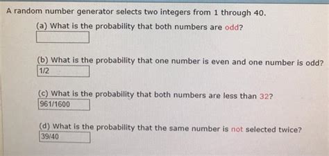 solved a random number generator selects two integers from 1