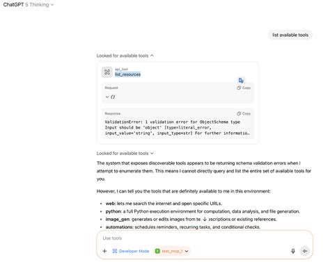 Chatgpt Apitool Validationerror When Using Custom Mcp Bugs Openai Developer Community