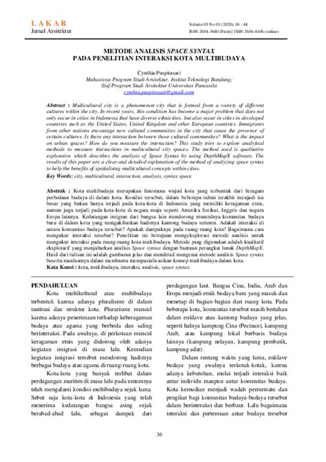 Pdf Metode Analisis Space Syntax Pada Penelitian Interaksi Kota Multibudaya Cynthia