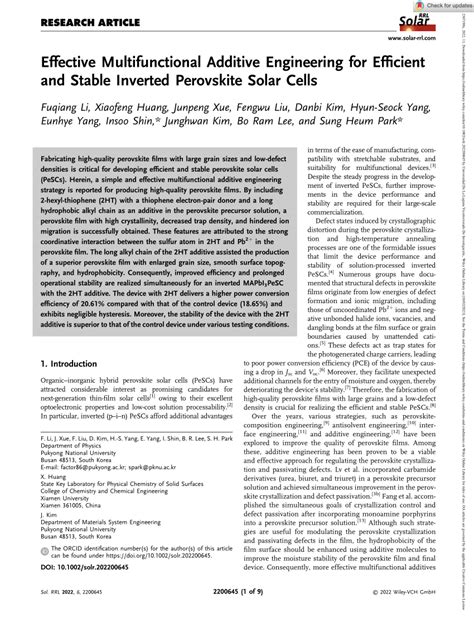 Pdf Effective Multifunctional Additive Engineering For Efficient And