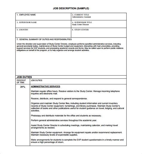 10 Job Description Templates Sample Templates