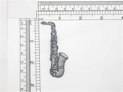 Saxophone Patch Embroidered Iron On Patch Applique Silver Grey Etsy