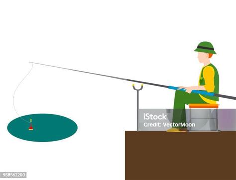 낚시 어 부 벡터 캐치 물고기 피셔 물 잡기와 스핀에 막대를 던졌다 사람 끌어 강 문자 벡터 일러스트 레이 션의 그물 강에 대한