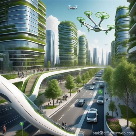 Smart And Sustainable High Tech Future City Stable Diffusion Online