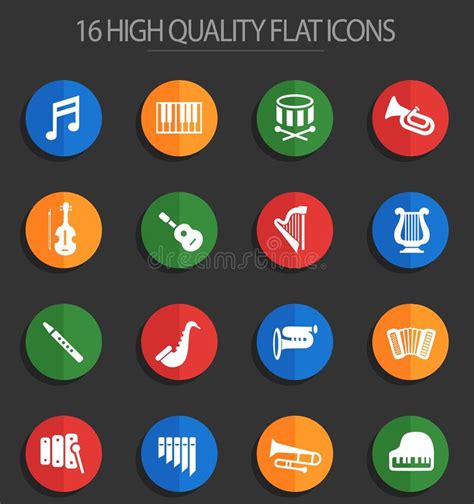 Classic Instruments 16 Flat Icons Stock Illustration Illustration Of