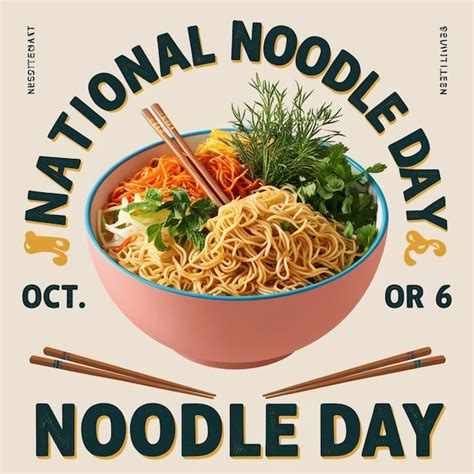 National Noodle Day Vector Poster Noodle Bowl With Tofu And Vegetables