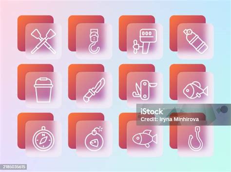 세트 라인 Aqualung 폭탄 스위스 군용 칼 물고기 나이프 선외 보트 모터 교차 노 패들 및 봄 스케일 아이콘 벡터 균형에 대한 스톡 벡터 아트 및 기타 이미지 Istock