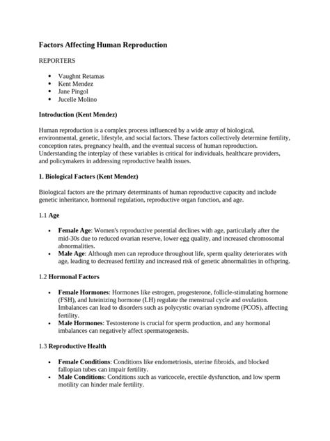 Factors Affecting Human Reproduction Pdf Fertility Infertility