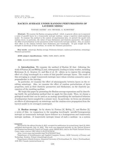 Pdf Backus Average Under Random Perturbations Of Layered Media