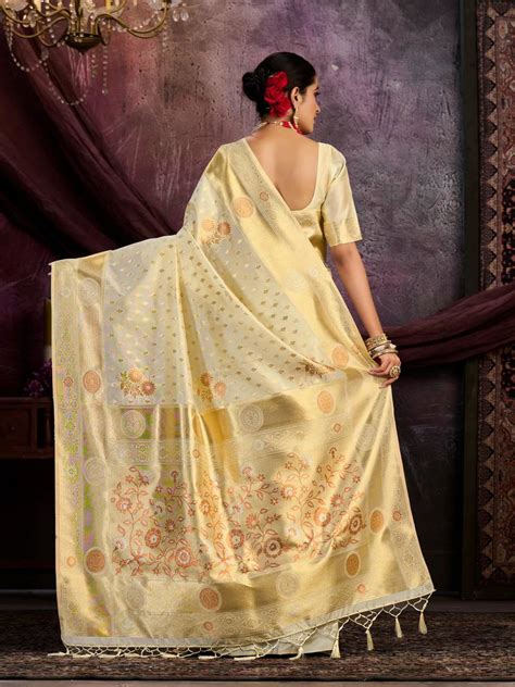 Off White Woven Art Silk Saree With Blouse Mimosa 4117574
