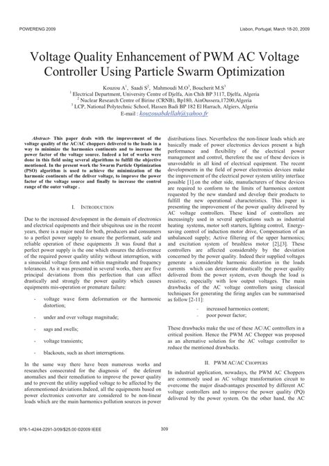Pdf Voltage Quality Enhancement Of Pwm Ac Voltage Controller Using Particle Swarm Optimization