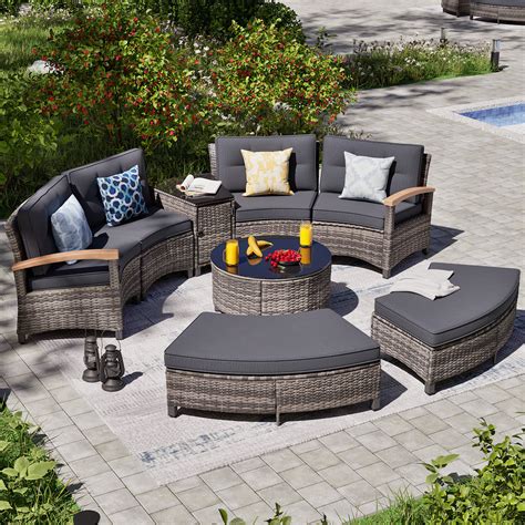 Lark Manor 8 Piece Outdoor Patio Furniture Set Half Moon Curved