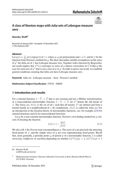 Pdf A Class Of Newton Maps With Julia Sets Of Lebesgue Measure Zero