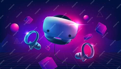 premium vector virtual reality headset and controllers for gaming vr helmet metaverse