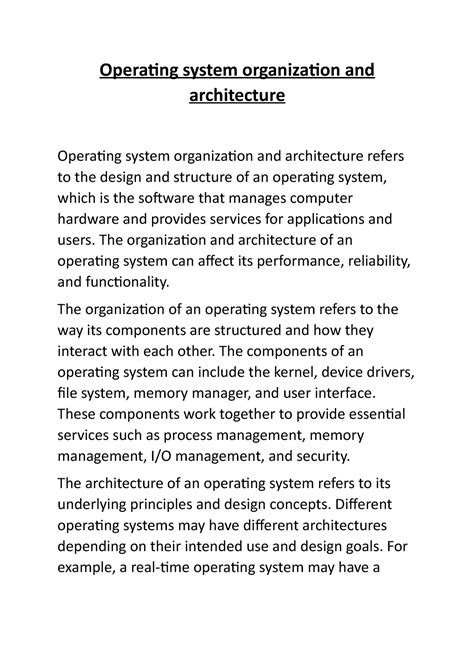 Operating System Organization And Architecture Operating System Organization And Architecture