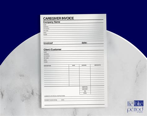 Printable Caregiver Invoice Etsy