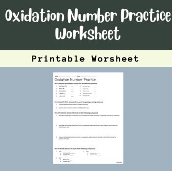 Oxidation Number Practice Worksheet By Alison Biehl TPT