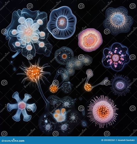 Sequence Of Evolving Bacteria Showcasing Diverse Forms And Structures Under Microscope