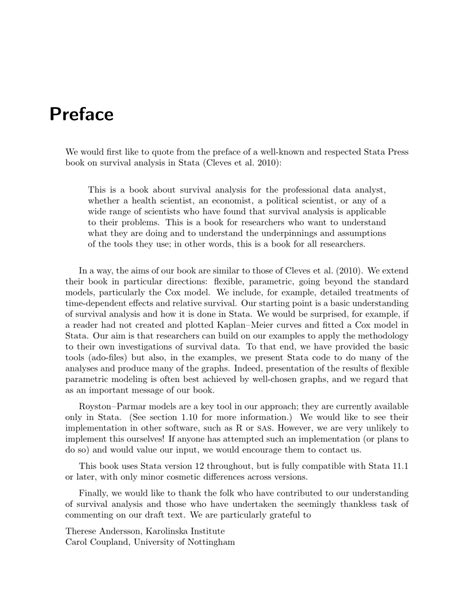 Pdf Flexible Parametric Survival Analysis Using Stata Beyond The Cox
