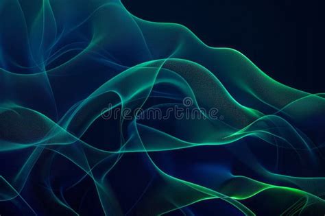 Abstract Dark Blue Mesh Gradient With Glowing Green Curve Lines Pattern Textured Background