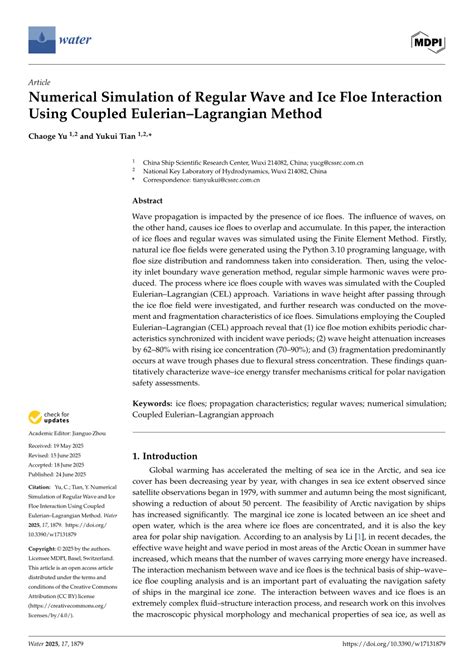 Pdf Numerical Simulation Of Regular Wave And Ice Floe Interaction Using Coupled Eulerian