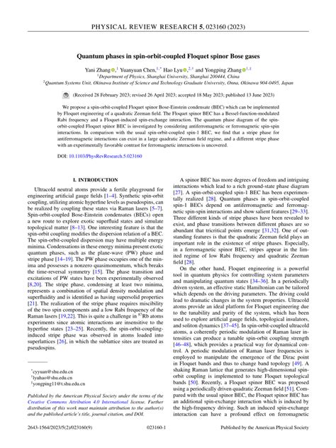 Pdf Quantum Phases In Spin Orbit Coupled Floquet Spinor Bose Gases