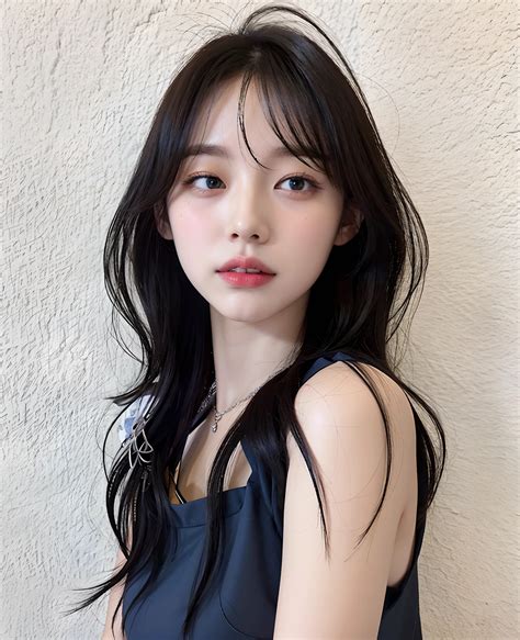 긴 검은 머리에 파란 상의를 입은 여자 Seaart Ai