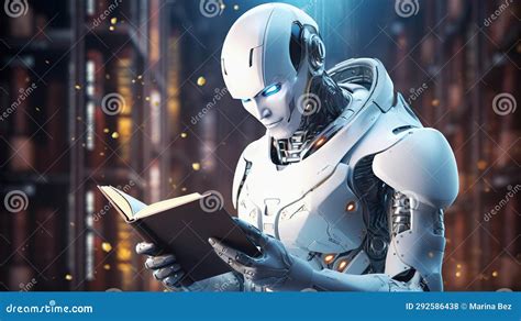 AI Robot Reading A Book In The Library Machine Learning Innovation Futuristic Technology