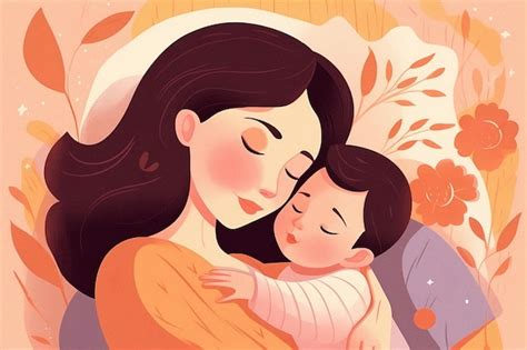 Una Madre Y Su Bebé Están Durmiendo En Una Cama Foto Premium