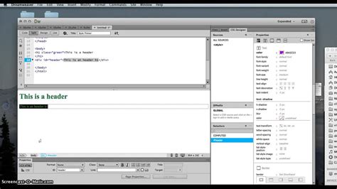 Intro To Css And Dreamweaver Css Designer Panel Part 2 Youtube