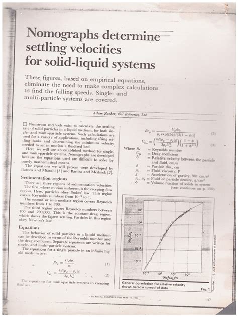 Nomograph Determines Settling Velocities For Solid Liquid Systems Pdf