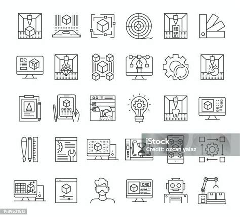 3d 프린팅 및 기술 얇은 선 벡터 아이콘 세트입니다 디자인은 편집 가능하며 색상을 변경할 수 있습니다 창의력 아이콘의 벡터