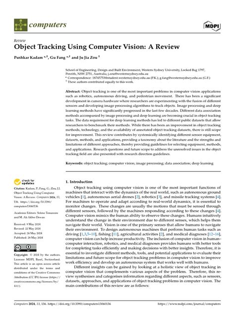 Object Tracking Using Computer Vision A Review Pdf Computer Vision Deep Learning