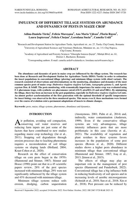 Pdf Influence Of Different Tillage Systems On Abundance And Dynamics Of Pests In Maize Crop