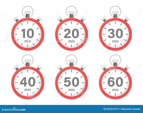 From 10 Minites To 60 Minutes On Stopwatch Icon In Flat Style Clock