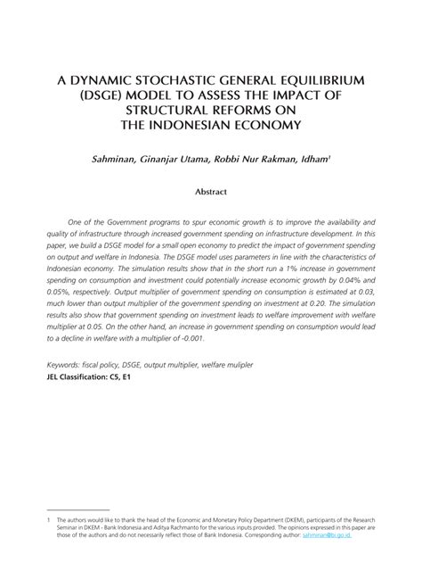 pdf a dynamic stochastic general equilibrium dsge model to assess the impact of structural