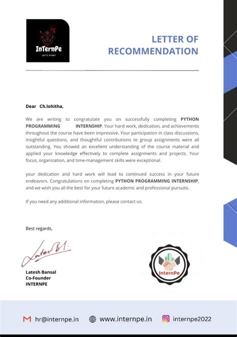 Python Pythonprogramming Letterofrecommendation Intern Chilukuri
