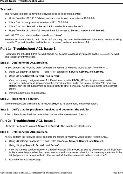 7 3 2 4 Packet Tracer Troubleshooting Standard Ipv4 Acls Instructions