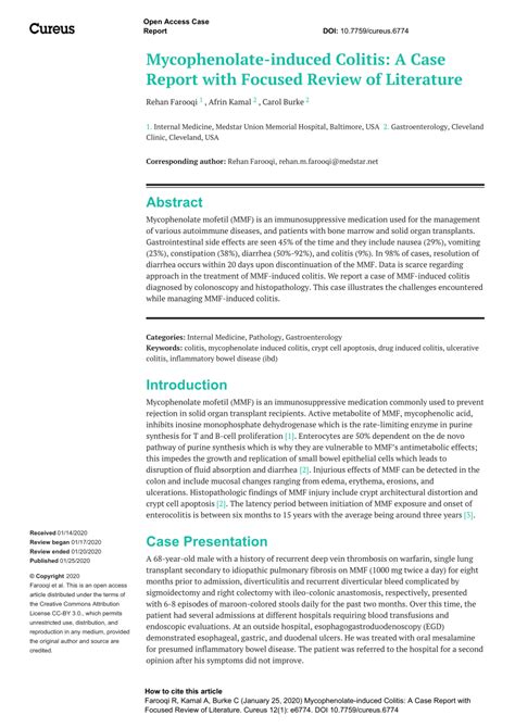Pdf Mycophenolate Induced Colitis A Case Report With Focused Review