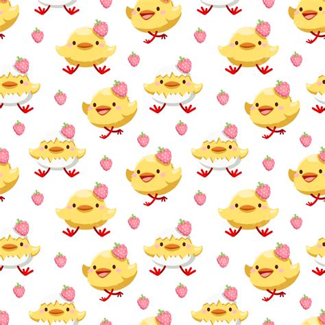 원활한 사랑스러운 병아리와 흰색 배경 벡터에 딸기 병아리 사랑 딸기 배경 일러스트 및 사진 무료 다운로드 Pngtree