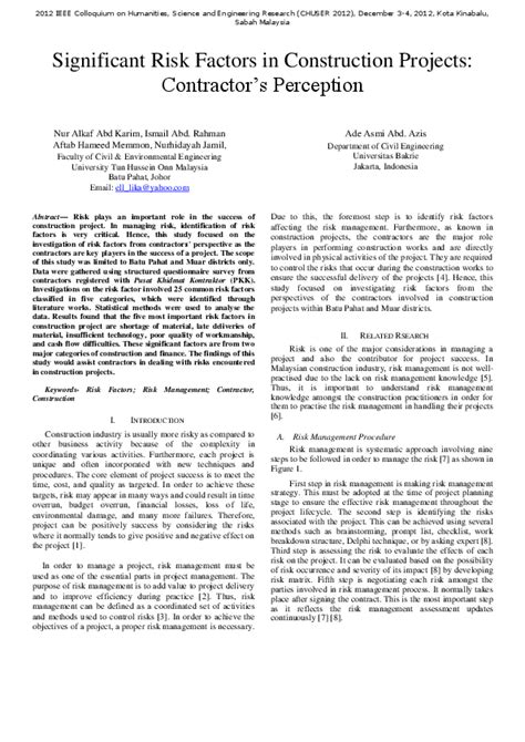 Pdf Significant Risk Factors In Construction Projects Contractors