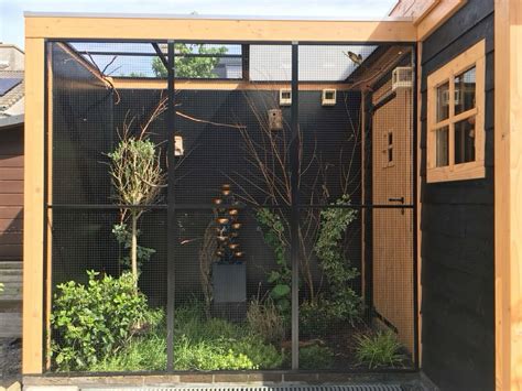 Enclosed Bird Aviary With Plants And Trees