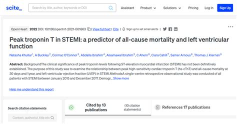 Peak Troponin T In Stemi A Predictor Of All Cause Mortality And Left