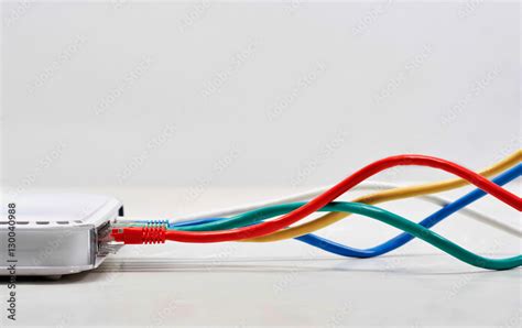 Ethernet Cables Plugged In Stock Photo Adobe Stock