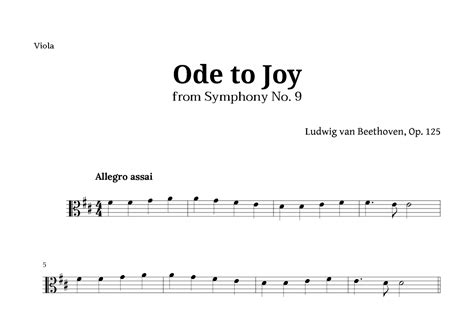 Ode To Joy By Beethoven For Viola Arr Langanho Sheet Music