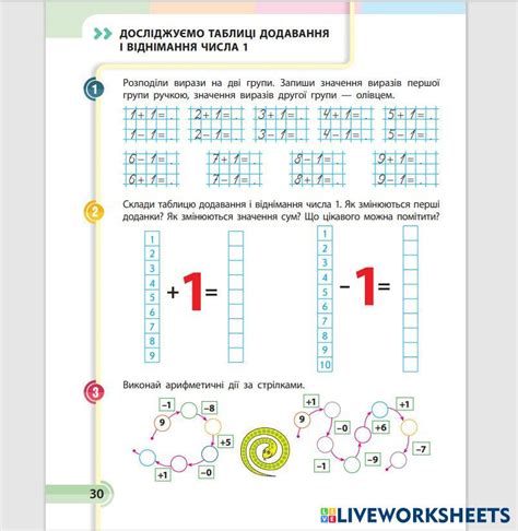 Досліджуємо таблиці додавання і віднімання числа 1 Live Worksheets