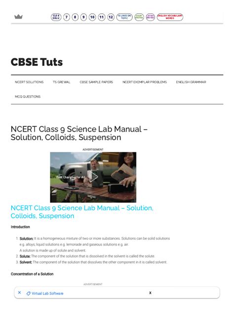 Ncert Class 9 Science Lab Manual Solution Colloids Suspension Cbse Tuts Pdf Mixture
