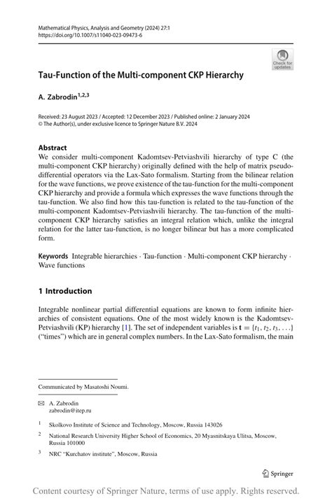 Tau Function Of The Multi Component Ckp Hierarchy