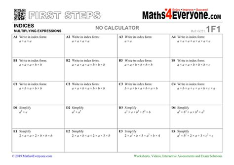 Multiplying Indices Worksheets With Solutions Teaching Resources